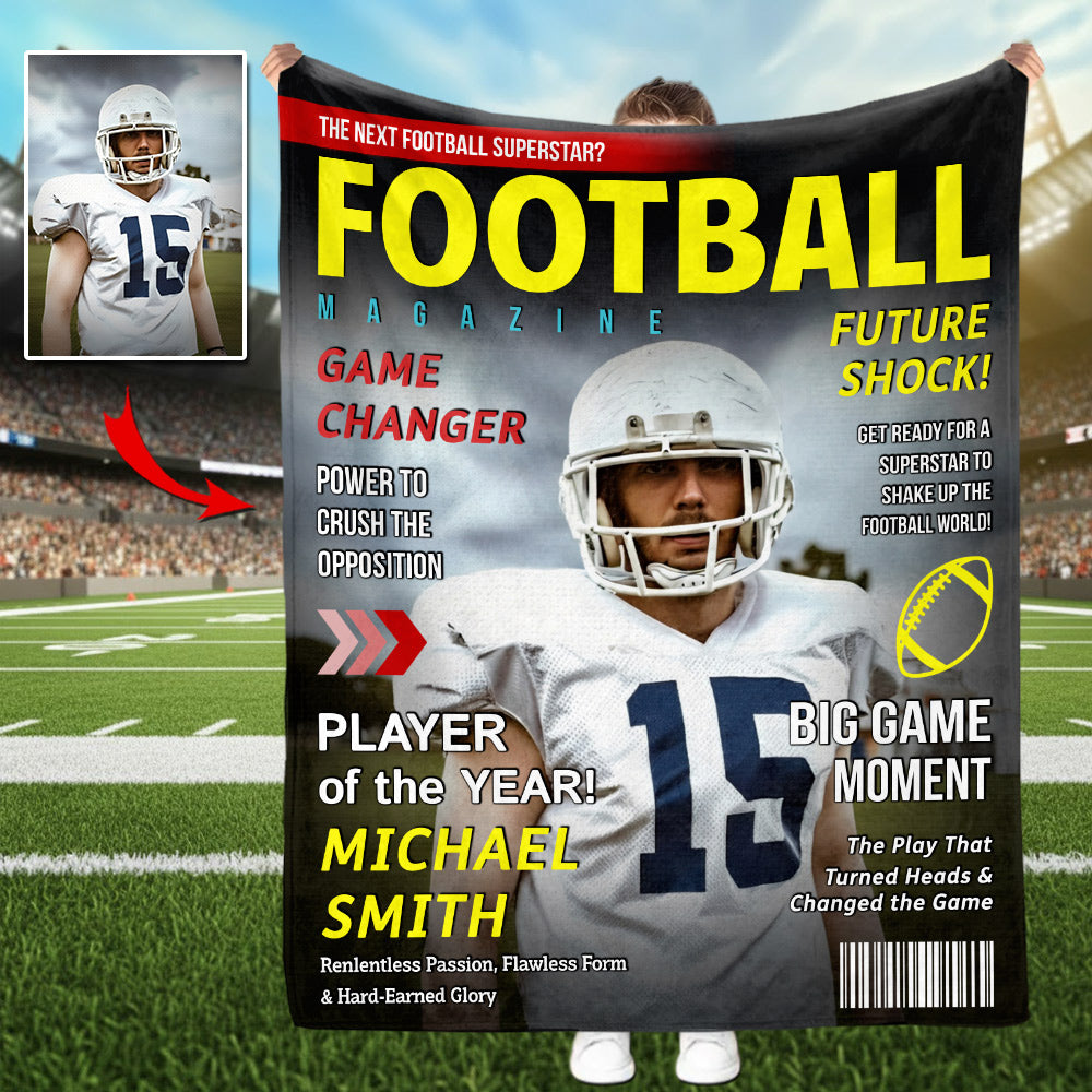 Custom Football Magazine Cover Blanket , Gift For Football Player ...
