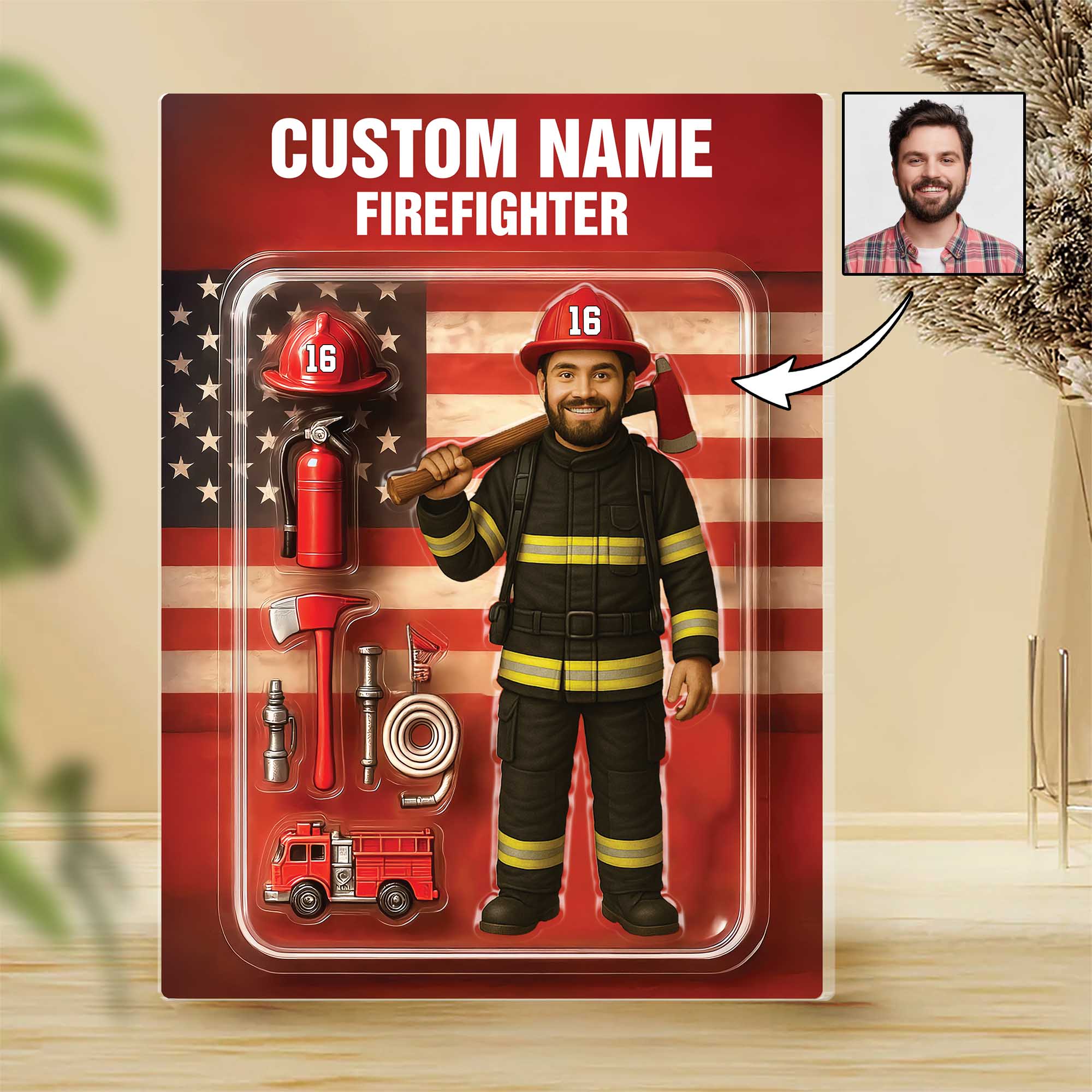3D Effect Firefighter Action Figure Pack Packaging Personalized Face F ...