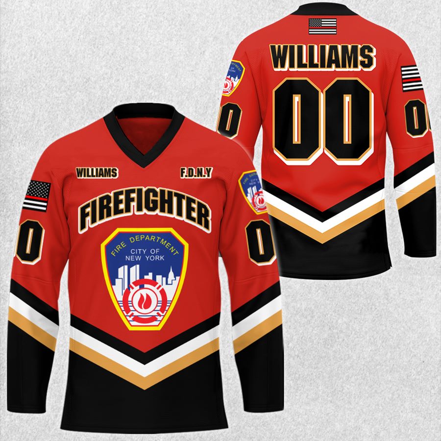 Personalized US Firefighter Hockey Jersey Custom Dept Name Number Thin ...
