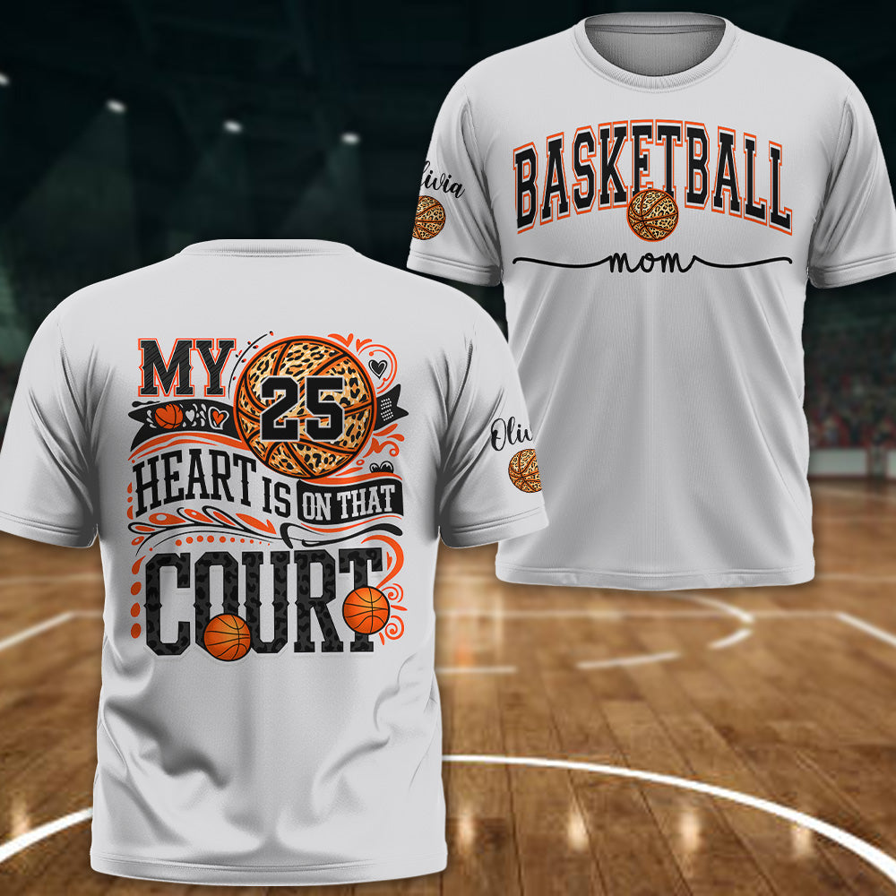My Heart Is On That Court - Personalized Basketball 3D Shirt For Famil ...