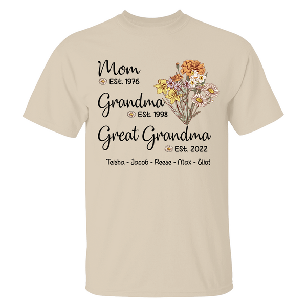 Personalized Wildflower Mom Est Grandma Est Great Grandma Est ,Mother's ...
