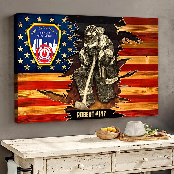 Personalized Poster Canvas For Firefighter Custom Logo Name Number ...