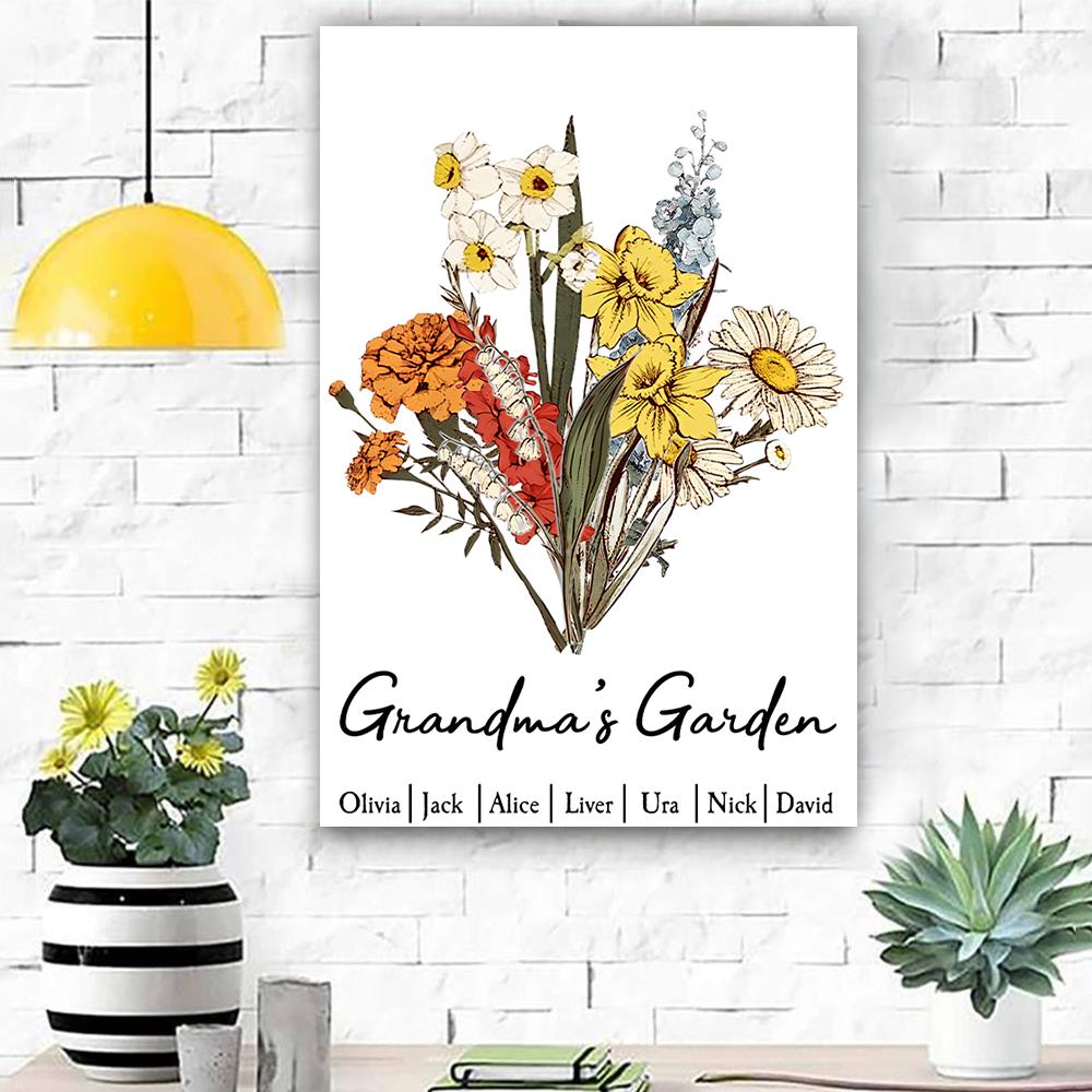 Personalized Family Birth Month Flower Bouquet Canvas | InterestPod