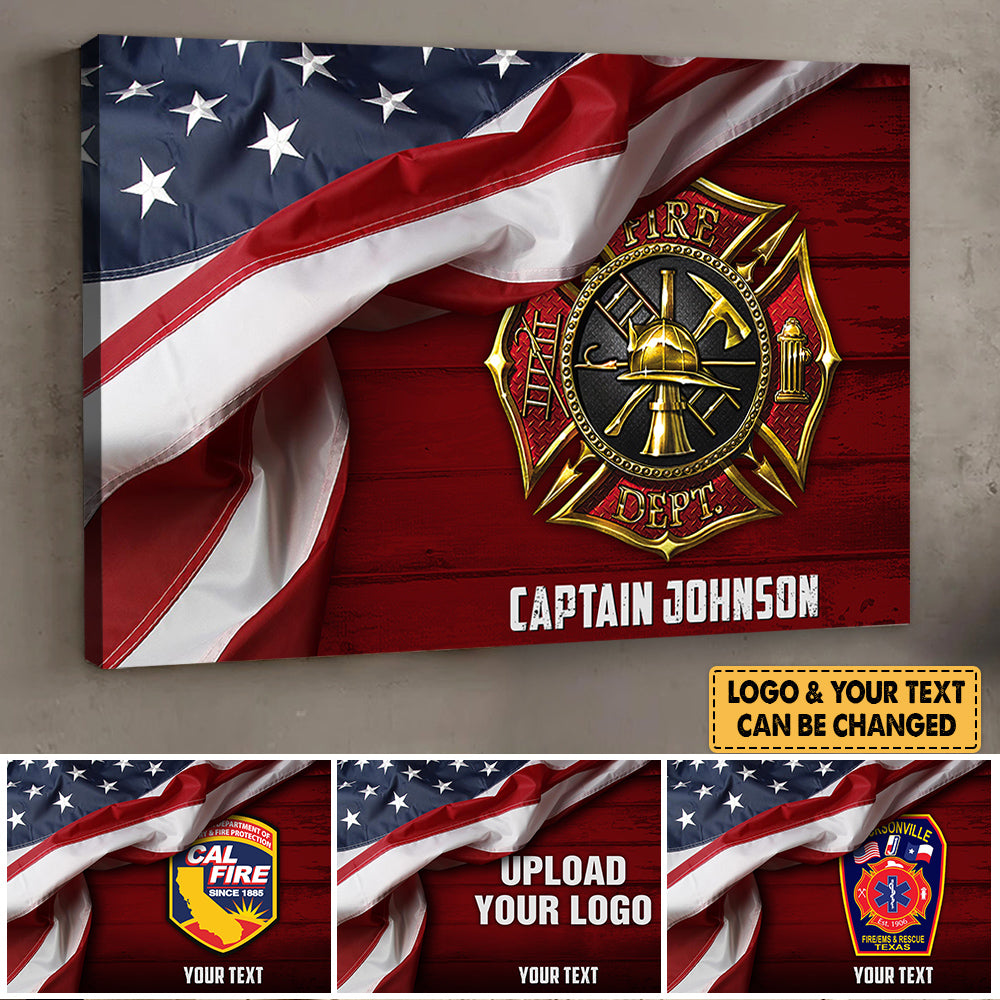 Personalized Canvas For Firefighter Custom Logo Thin Red Line Fireman ...