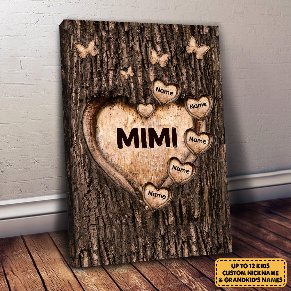 Grandma Mom Hearts Engraved Tree Personalized Canvas Gifts For Grandma ...